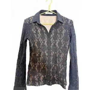 Anne Fontaine | Tops | Anne Fontaine Marcella Black Lace Button Down ...
